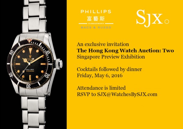 Invitation: Phillips ‘The Hong Kong Watch Auction: Two’ Preview Dinner ...