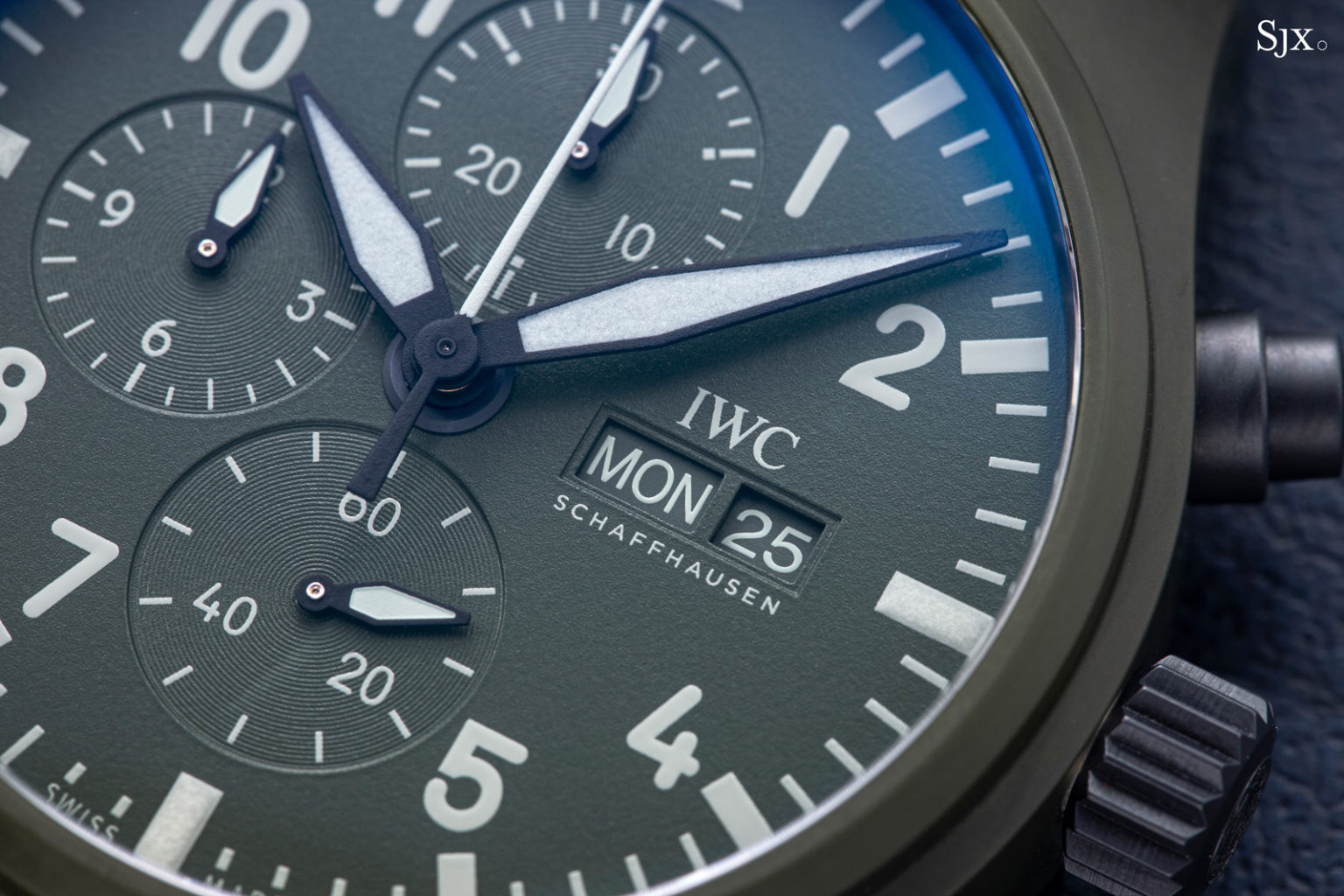 Up Close: IWC Pilot’s Chronograph Top Gun in Green and White Ceramic ...